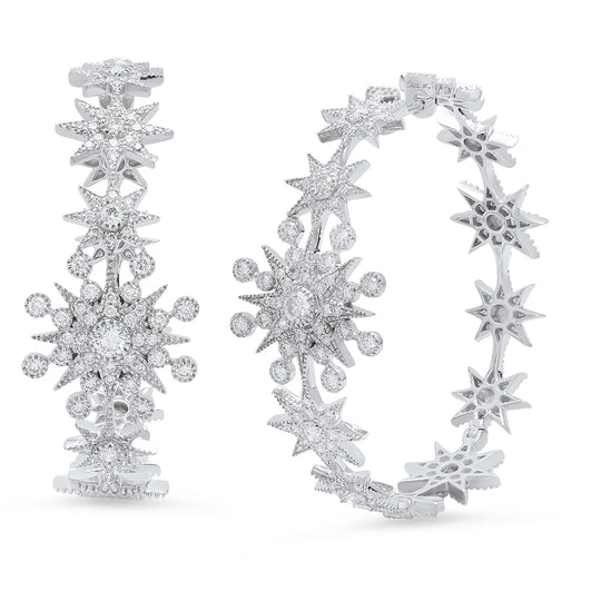 Diamond Star Hoop Earrings 18K White Gold | Colette Jewelry